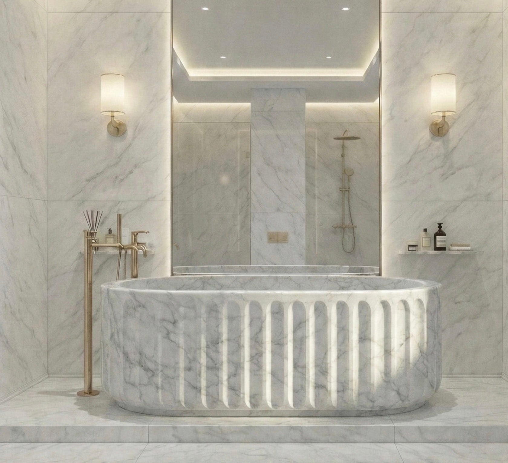 Beige Travertine Bathtub, Solid Natural Stone Soaking Tub, Oval Freest ...